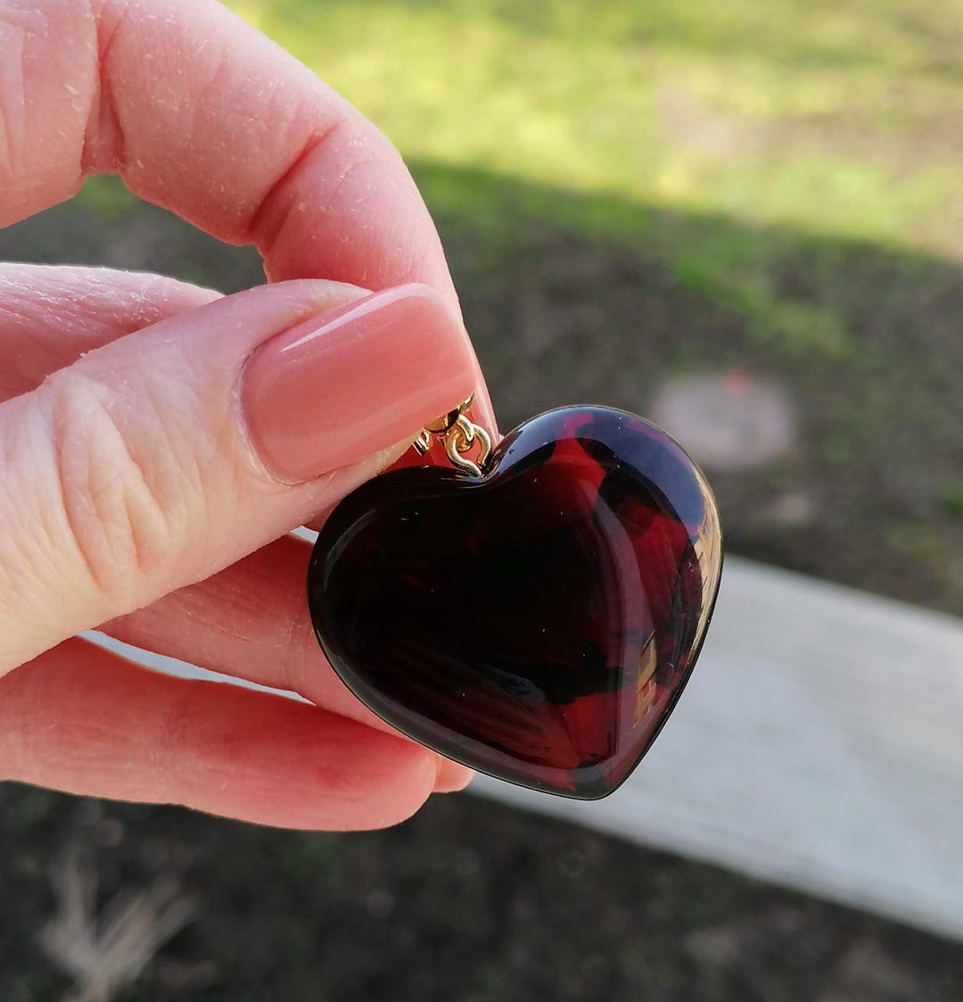 Cherry Heart Pendant, Handmade Pendant, Natural Amber Jewelry, Red ...