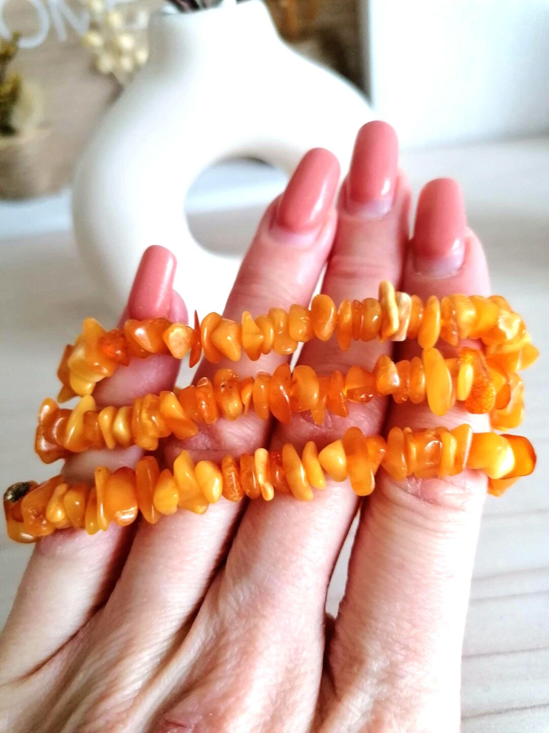 Baltic Amber Bracelet: Genuine Chipped Gemstone, Unisex Bernstein ...