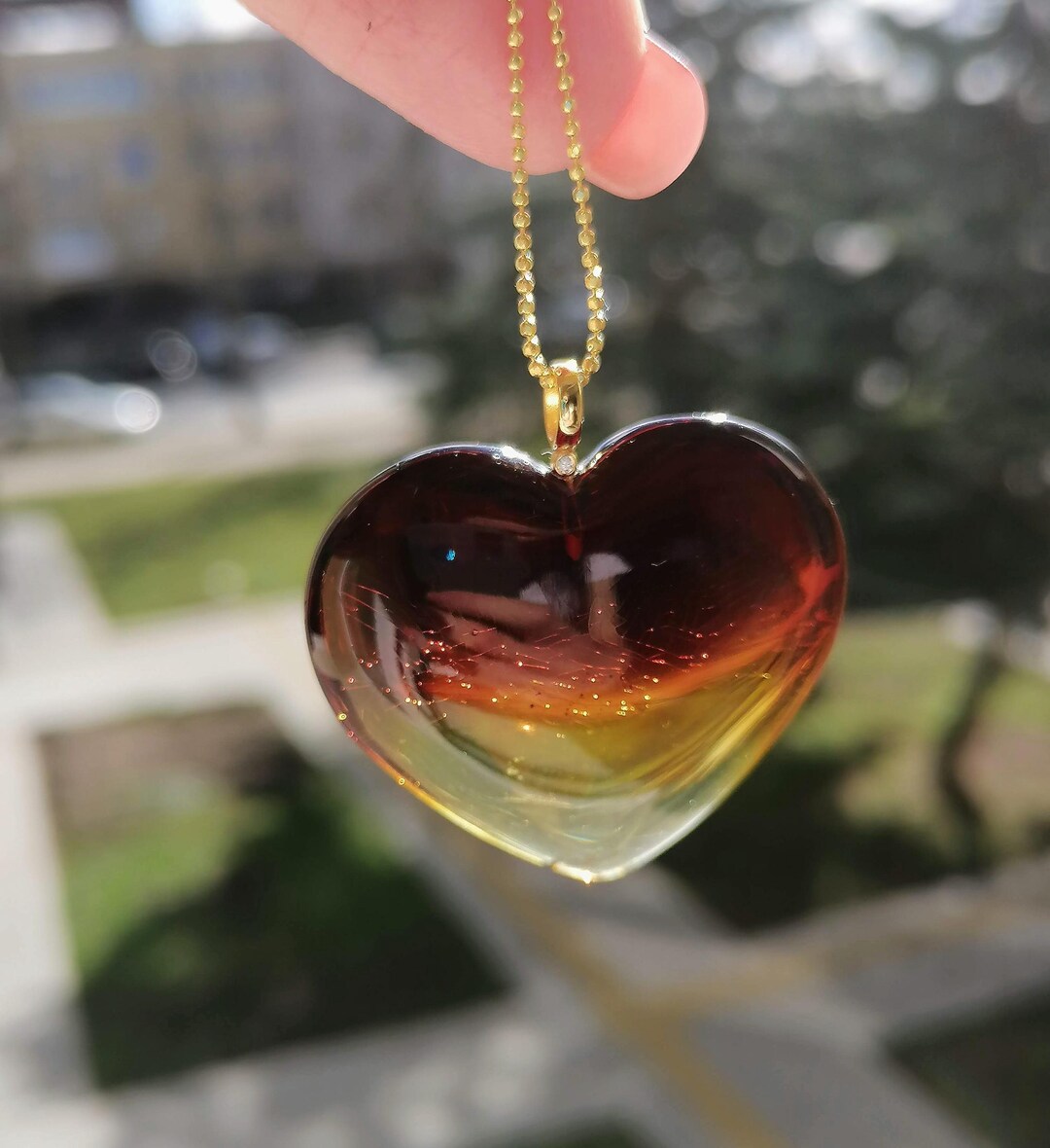 Natural Ombre Style Amber Heart Pendant, Genuine Amber Necklace, Gift ...