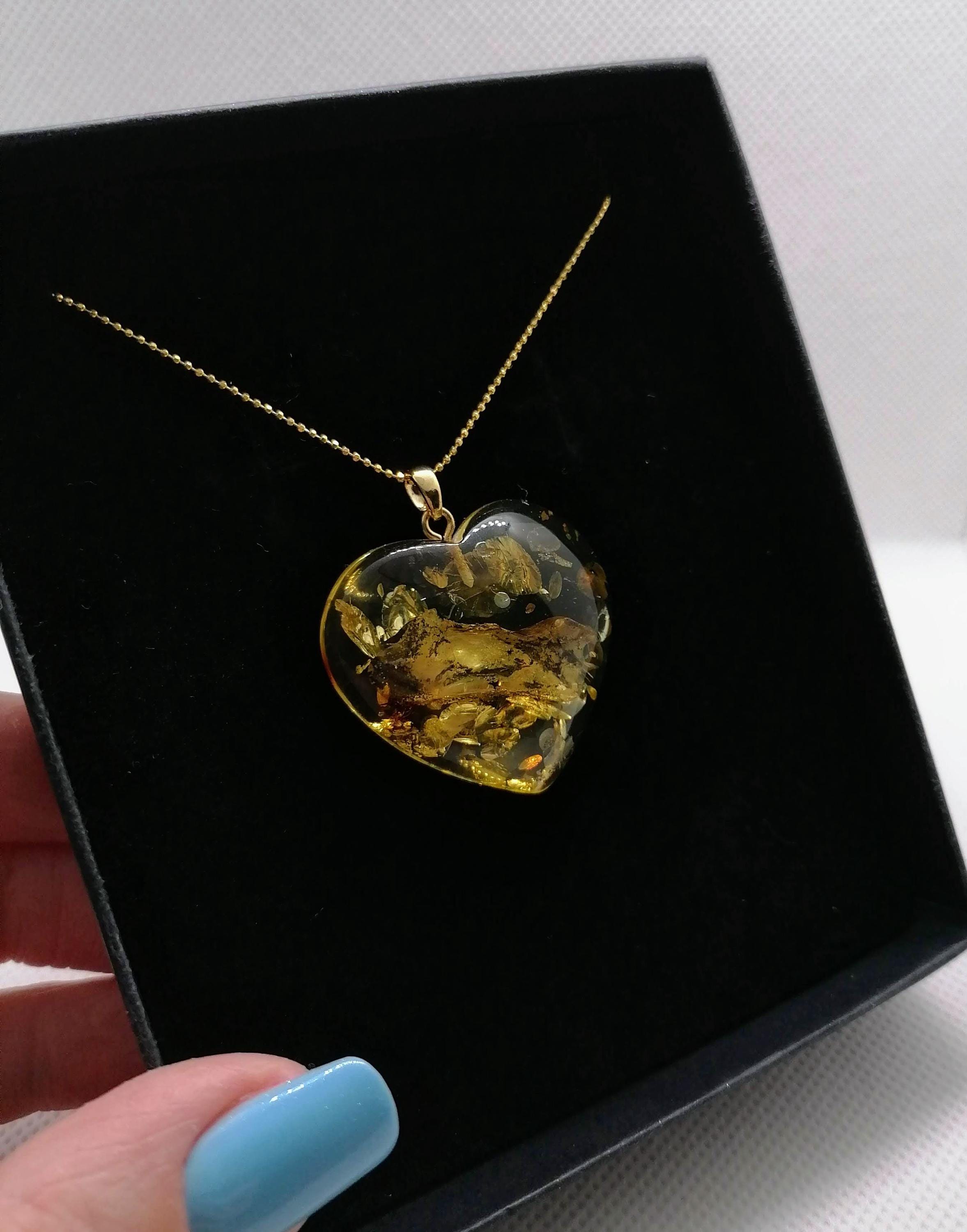 Baltic Amber Heart Pendant: Handmade Sparkling Necklace - Etsy