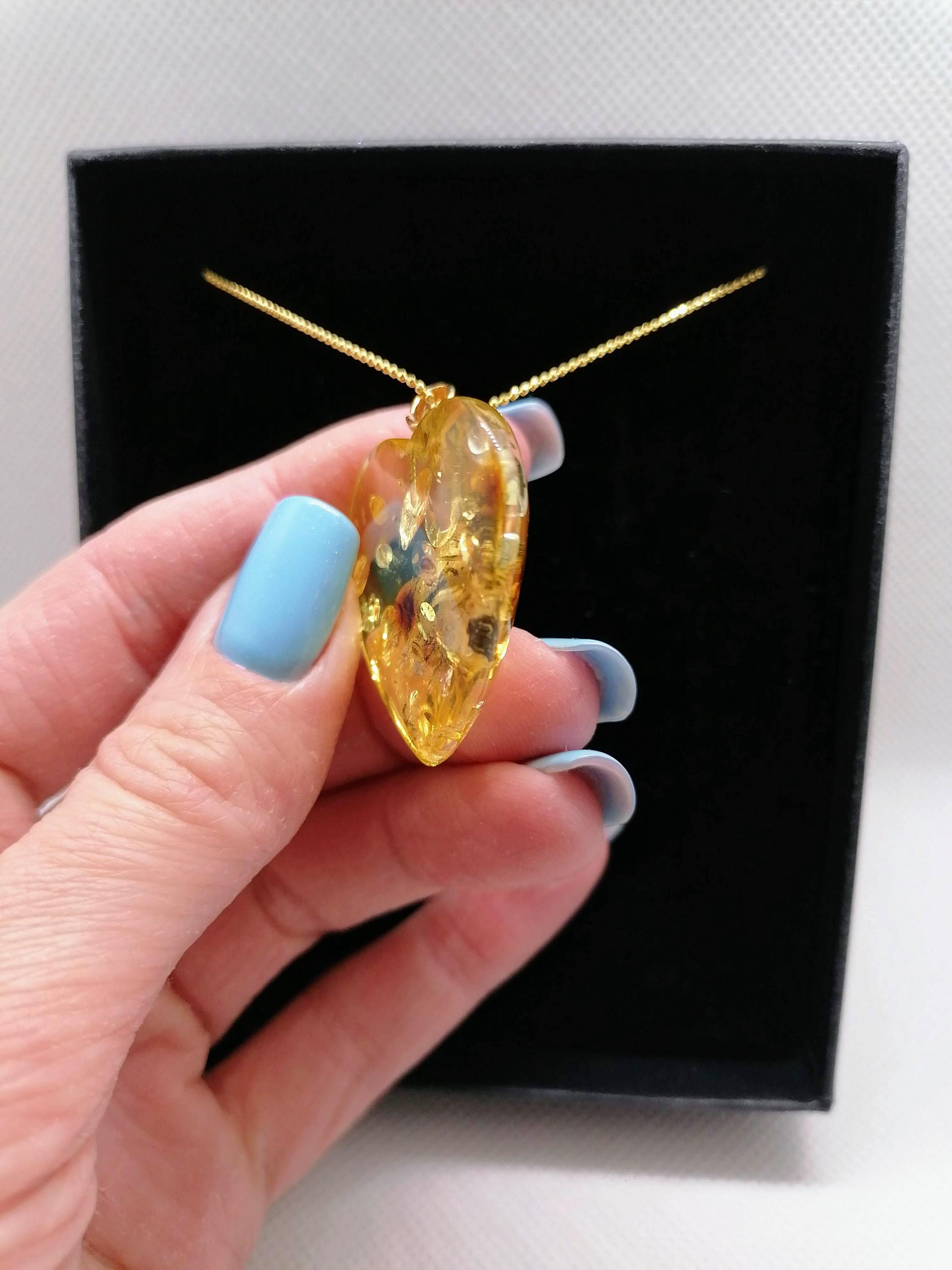 Baltic Amber Heart Pendant: Handmade Sparkling Necklace - Etsy