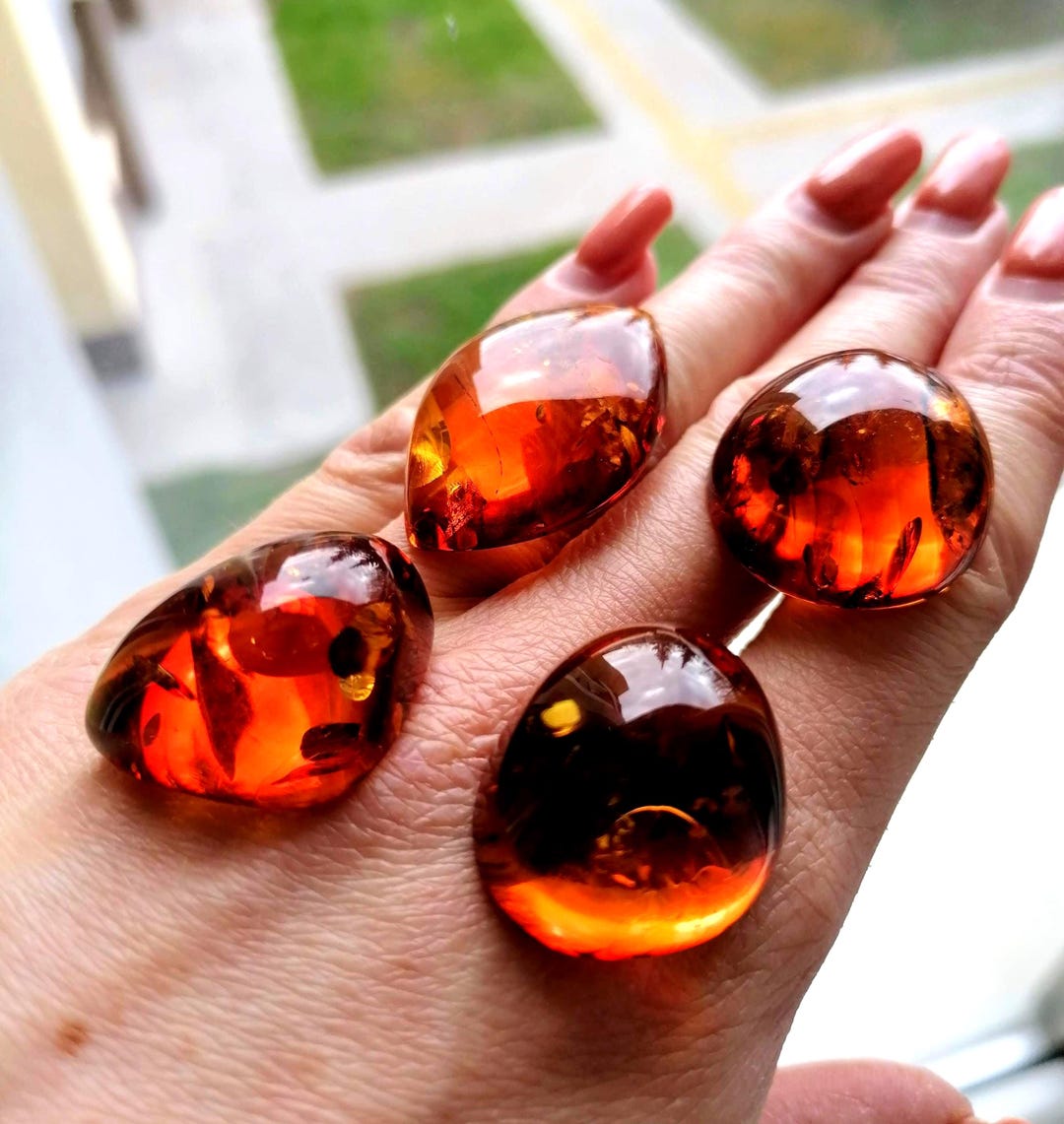 Cognac Baltic Amber Cabochons, Free-form Flat-based, Handmade Materials ...