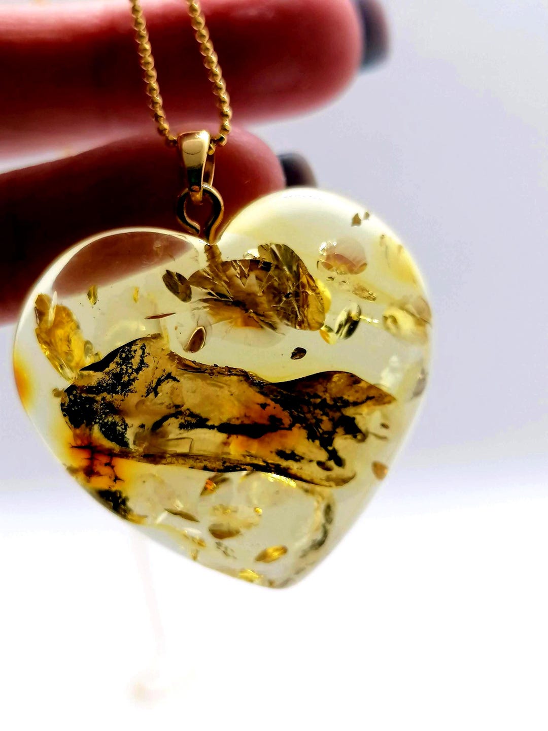 Baltic Amber Heart Pendant: Handmade Sparkling Necklace - Etsy