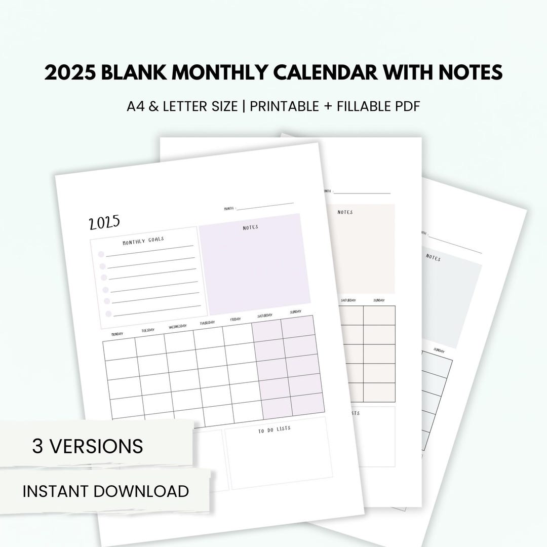 2025 Blank Monthly Calendar Planner, 2025 Blank Monthly Planner, 2025 ...