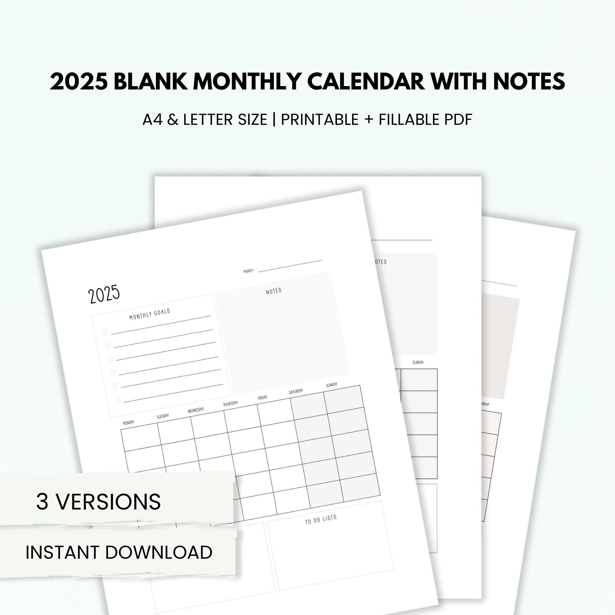 2025 Blank Monthly Calendar Planner, 2025 Blank Monthly Planner, 2025 ...