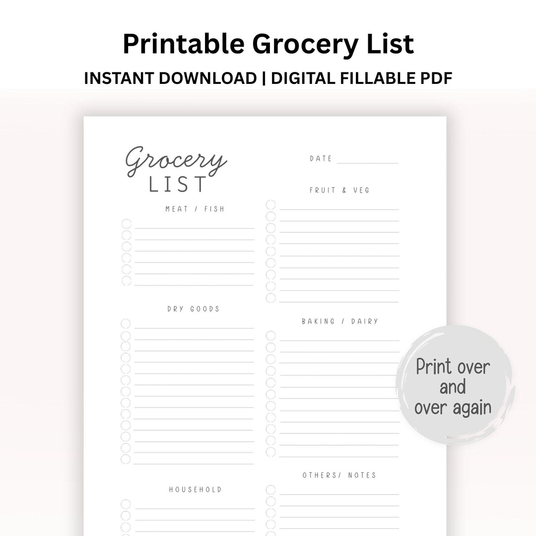 Printable Grocery List, Printable Grocery List Page, PDF Grocery List ...