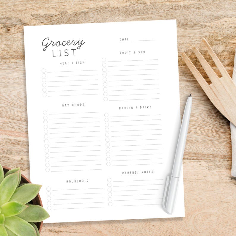 Printable Grocery List, Printable Grocery List Page, PDF Grocery List ...