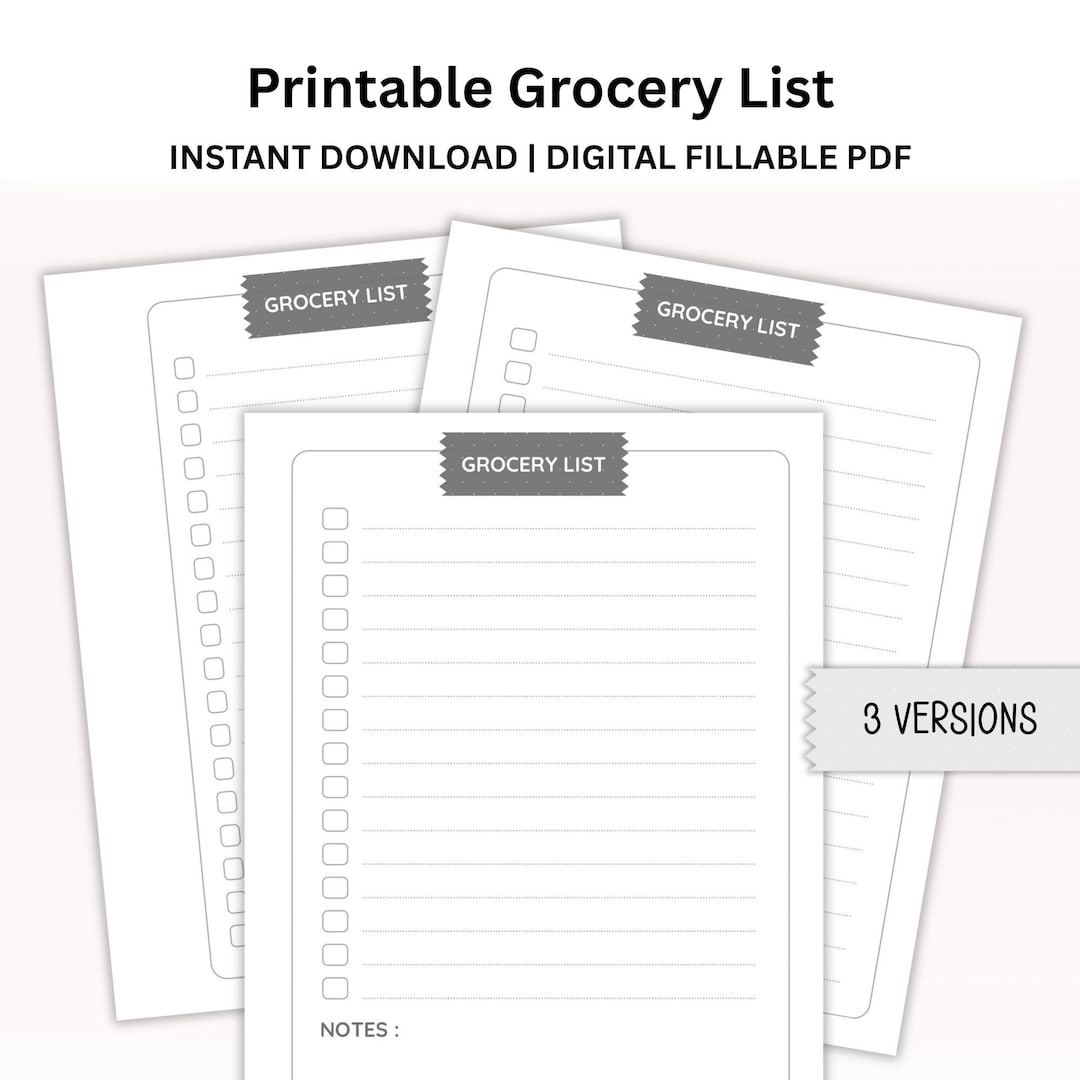Printable Grocery List, Instant Download Grocery Template, Grocery List ...