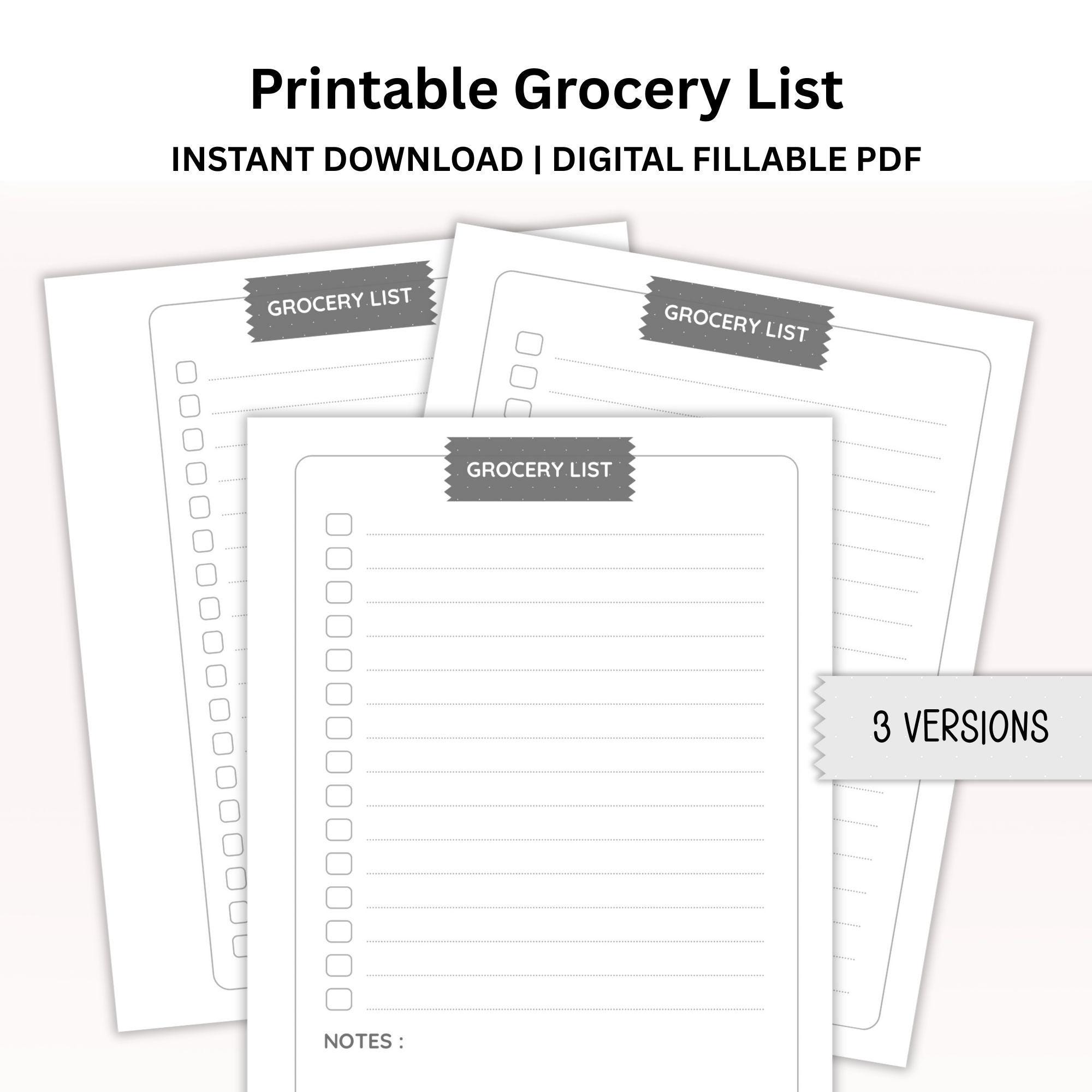 Printable Grocery List, Instant Download Grocery Template, Grocery List ...