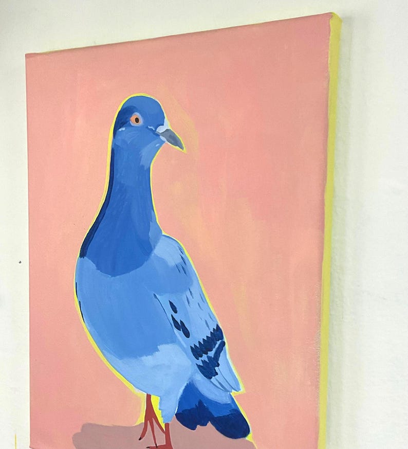 Original Pigeon Portrait Painting: Bird Wall Art, 11x14 Canvas - Etsy