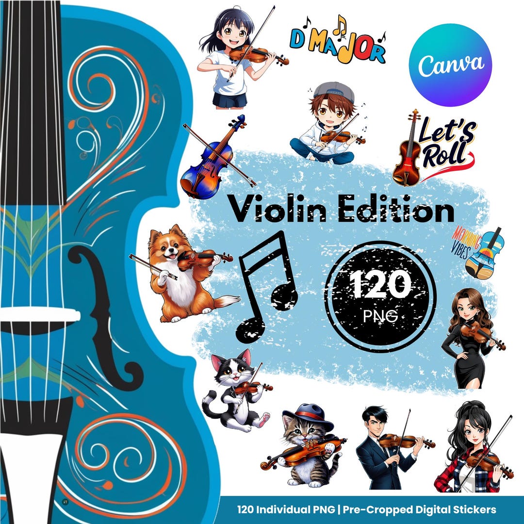 Violin Sticker, Digital Stickers, Musician Sticker, Pre-cropped Digital ...
