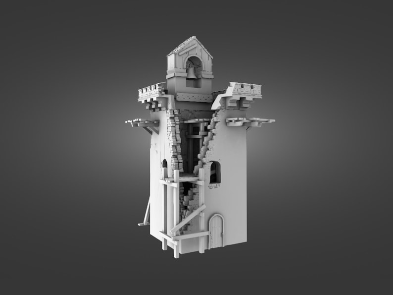 Ruined Belltower STL Files for 3D Printing Medieval, Fantasy Miniature ...