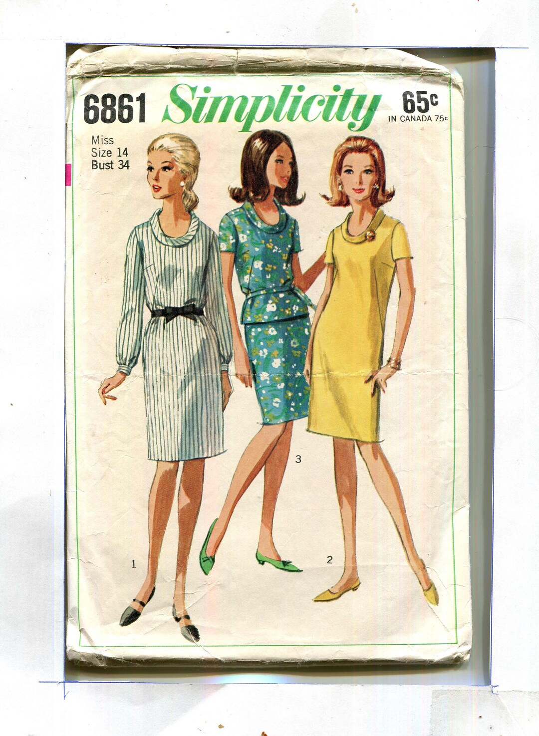Simplicity 6861 Vintage 60s Mod Dress Pattern - 34" Bust - Cut ...