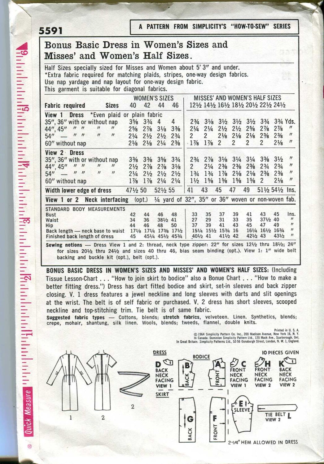 Simplicity 5591 Vintage 60s Plus Size How-to-sew Dress Pattern UNCUT 48 ...