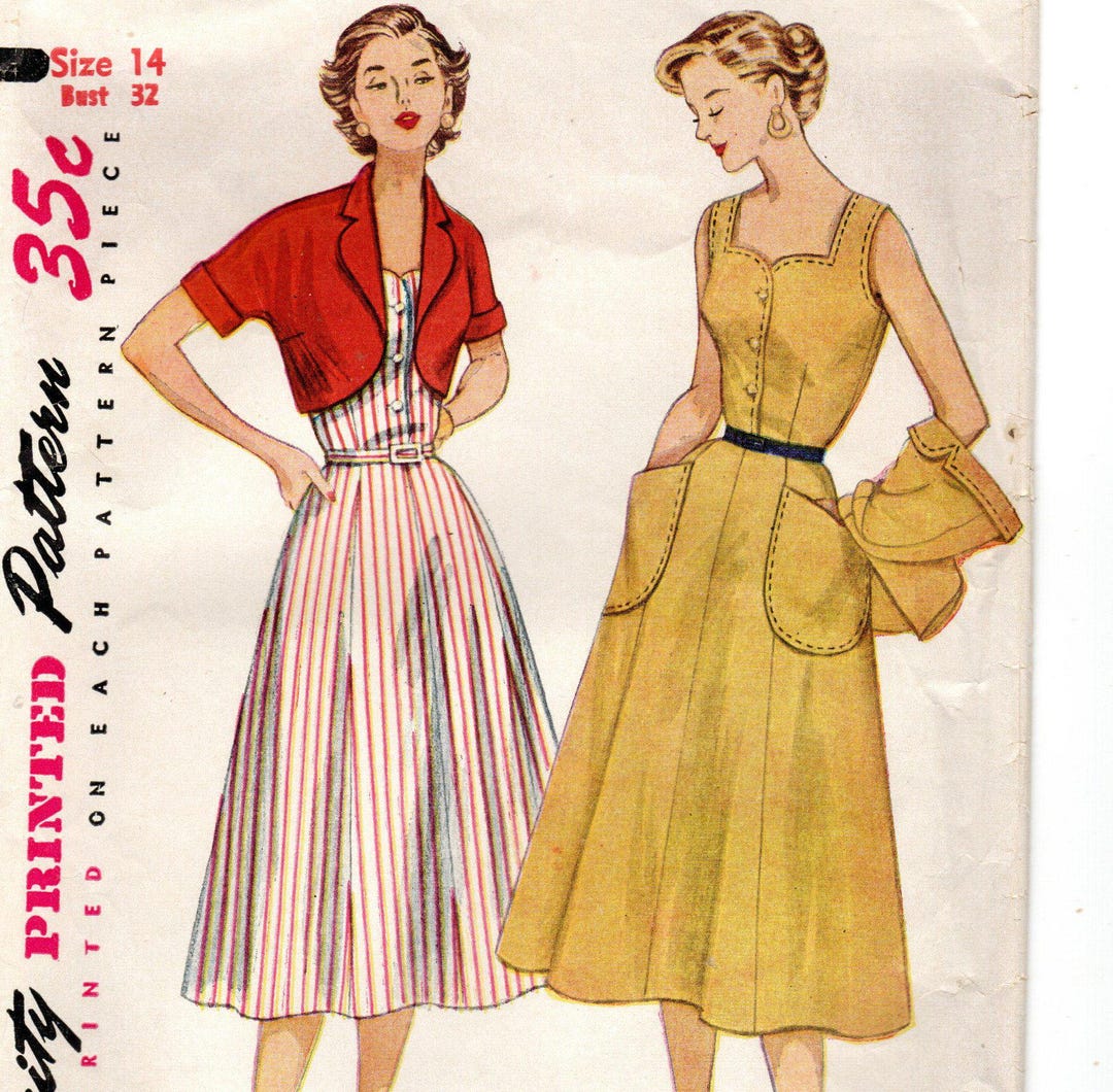 Simplicity 4282 Vintage 50s Dress and Bolero Pattern -cut & Complete ...