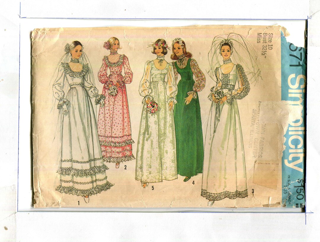 Simplicity 6671 Vintage 70s Boho Wedding Gown Pattern - Bridesmaid - 32 ...