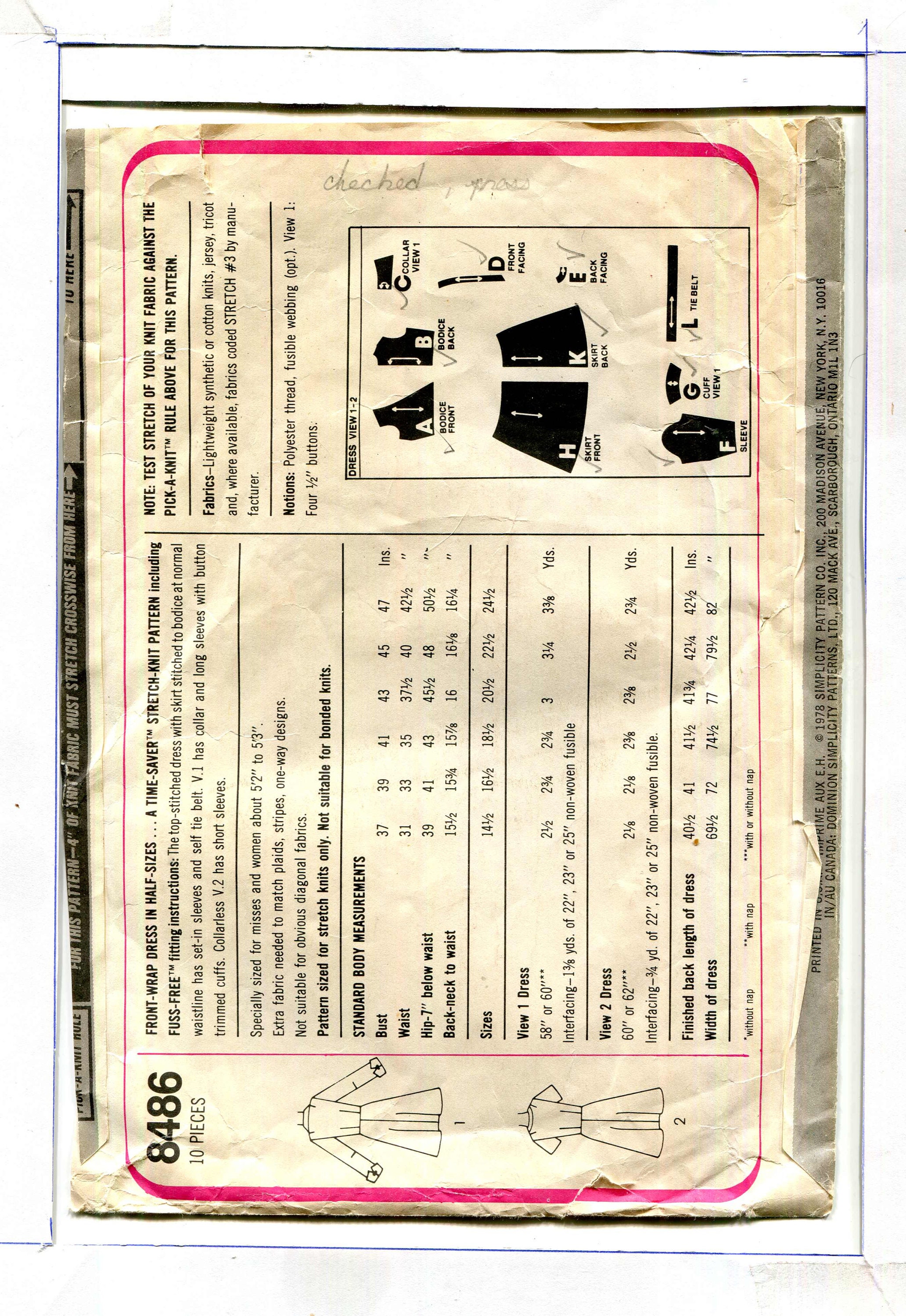 Simplicity 8486 Wrap Dress Pattern size 20-1/2 bust - Etsy