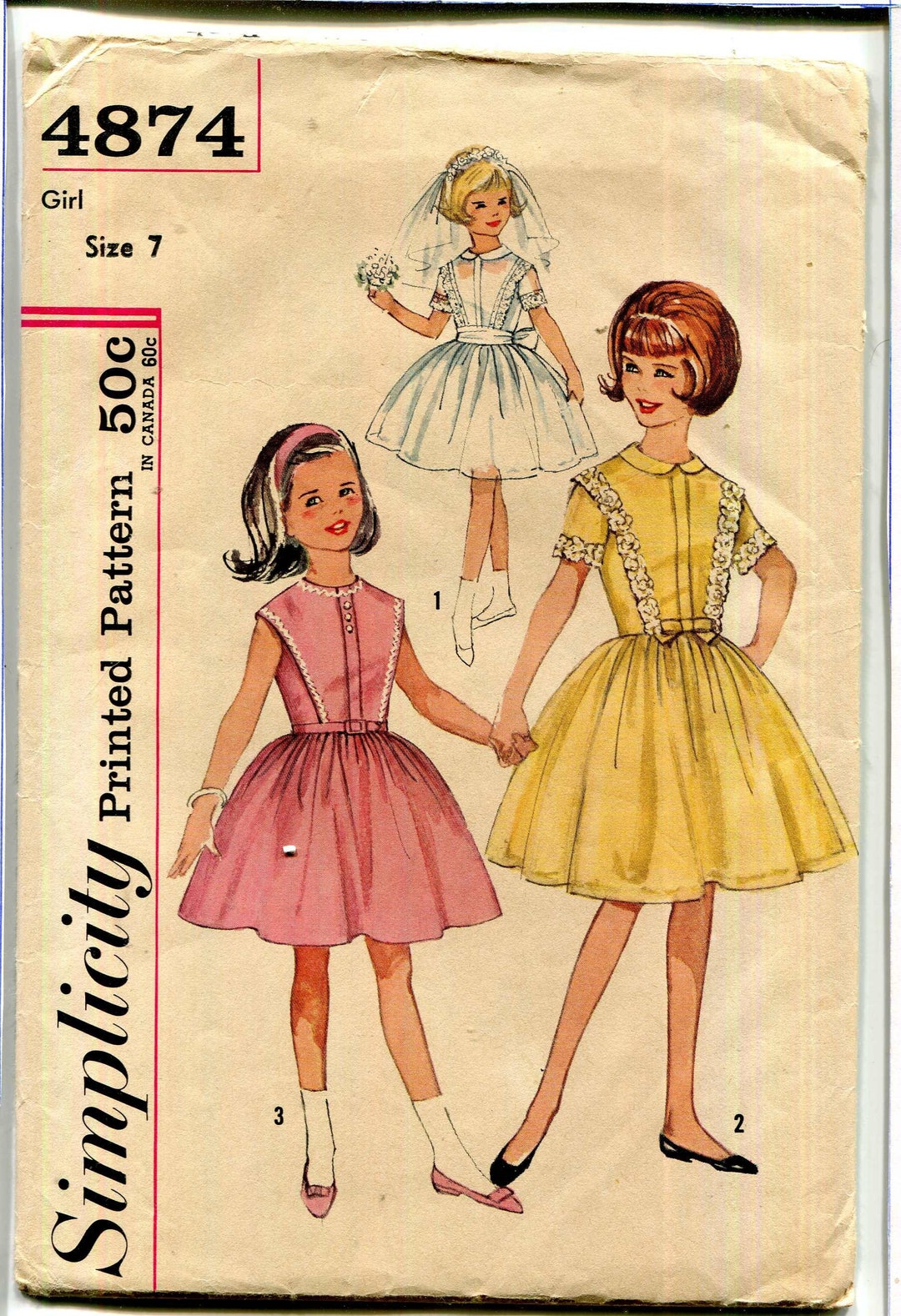 Simplicity 4874 Vintage 60s Girl's Dressy Summer Dress Pattern - Size 7 ...