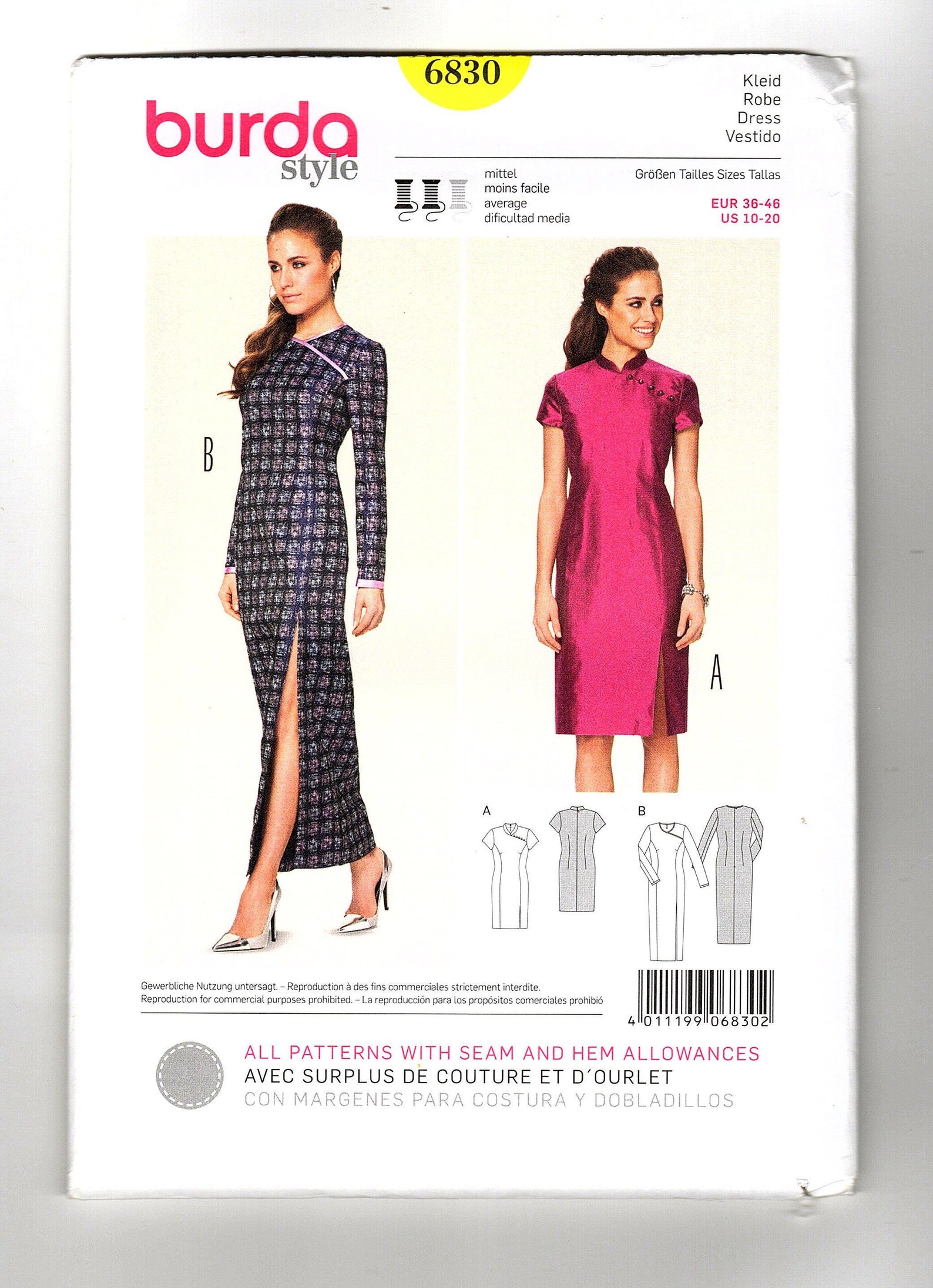 Burda 6830 Cheongsam Style Dress Pattern in 2 Lengths UNCUT Sizes 10-20 ...