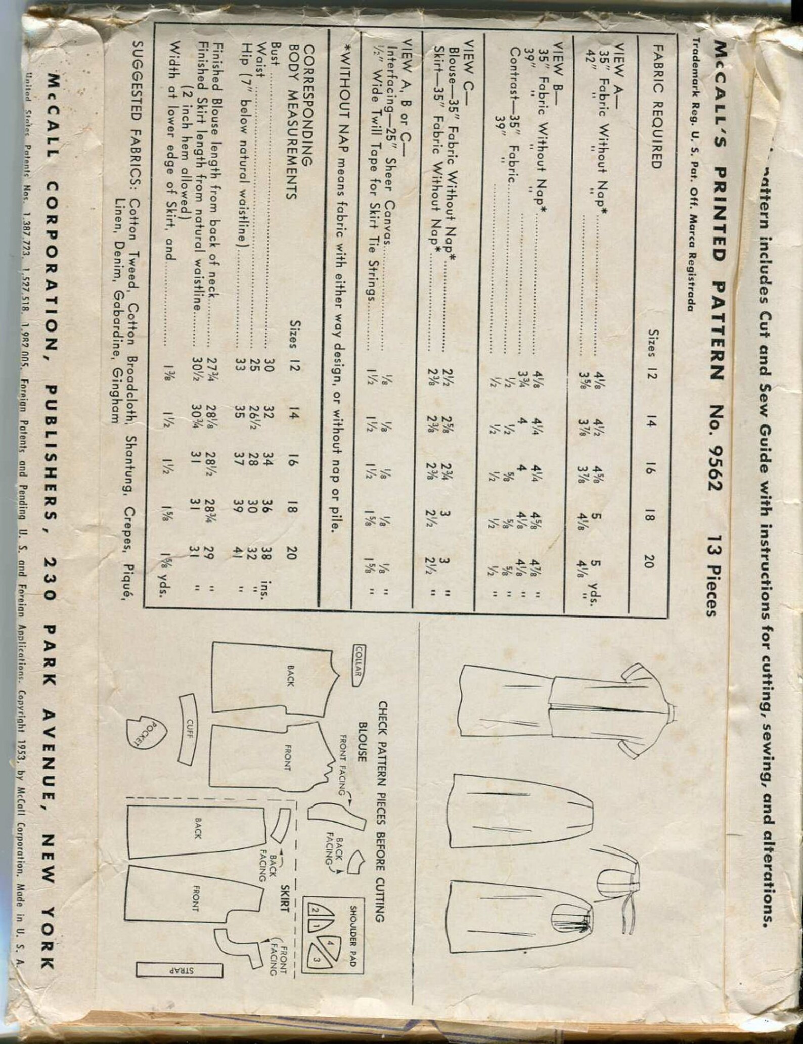 Mccalls 9562 Vintage 50s Maternity Pattern Skirt and Over Blouse 30 ...