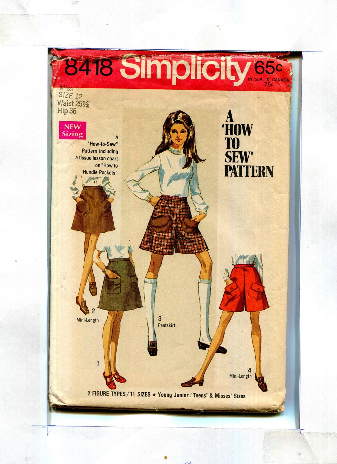 Simplicity 8418 Vintage 60s A Line Skirt and Pantskirt Pattern 25.5 ...