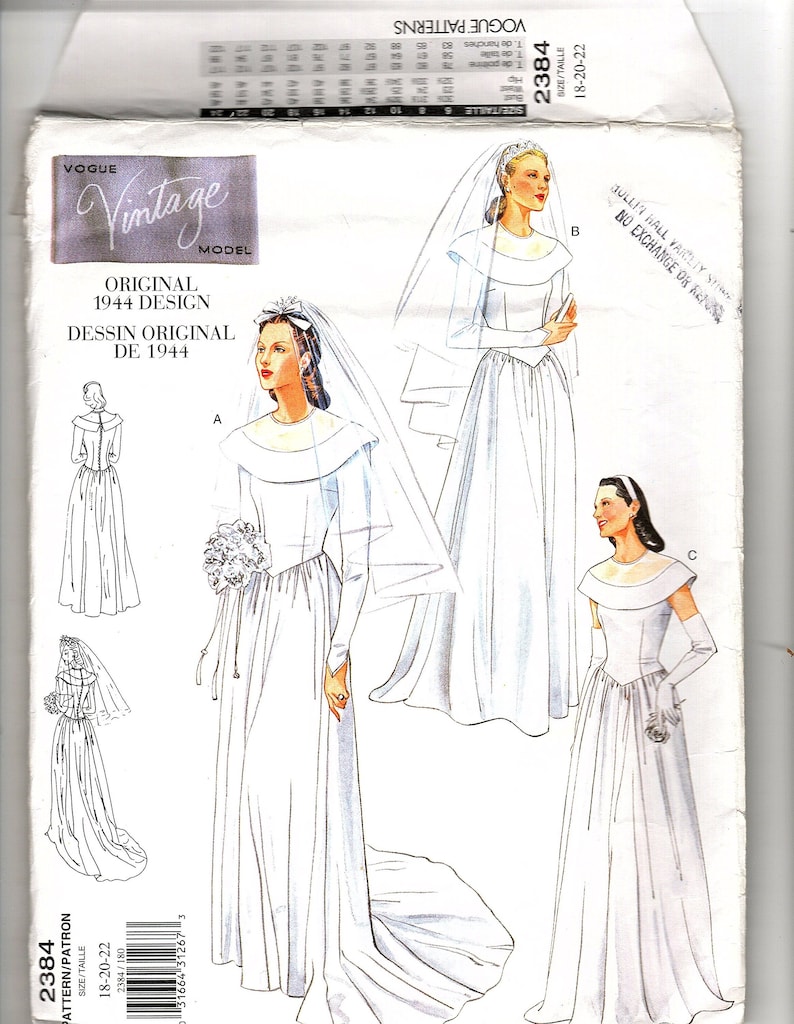 Vogue Vintage Model 2384 Reprint of a 1944 Wedding Dress - Etsy