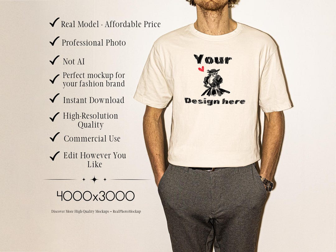 Real Model Oversized T-shirt Mockup – White – Tucked in Fashion – High ...