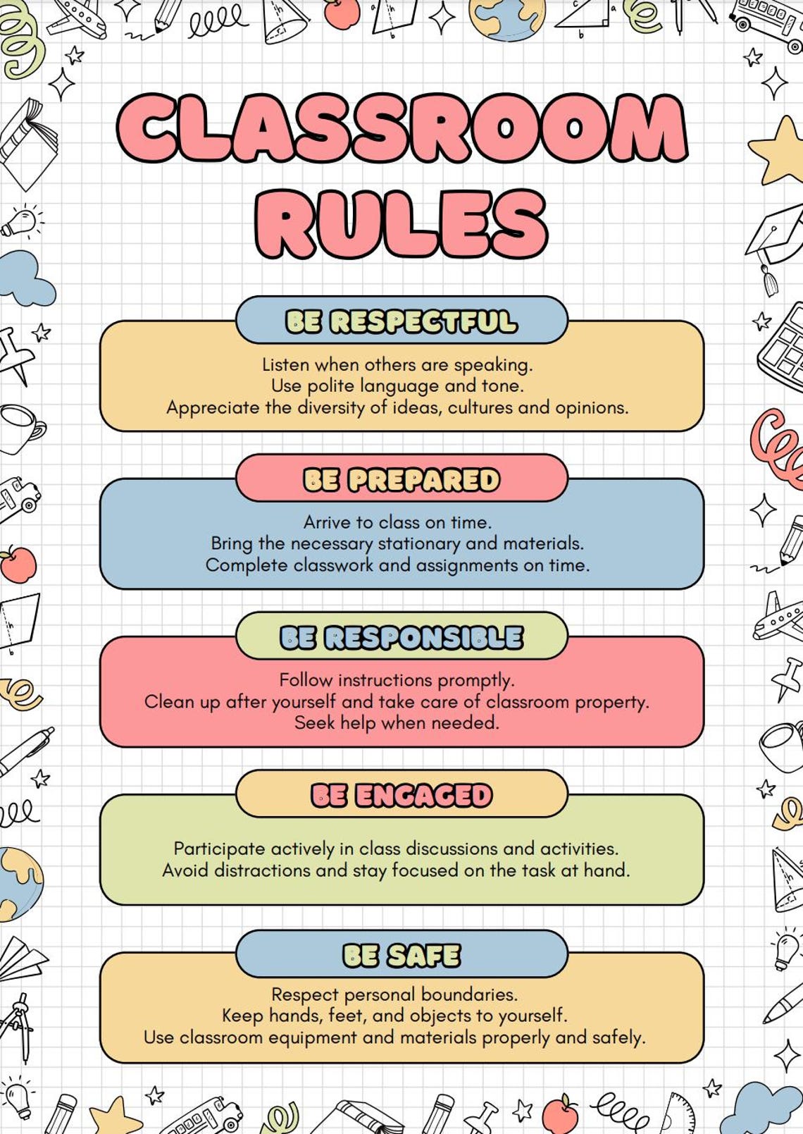 Classroom Rules A3 Poster - Etsy