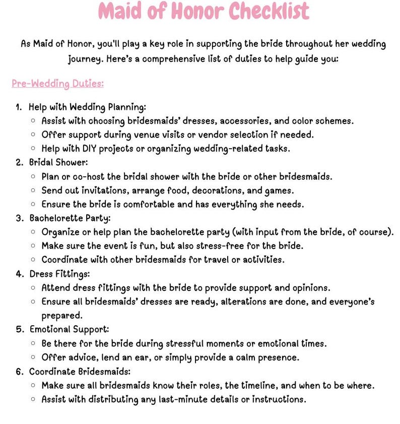 Maid of Honor Guide - Etsy