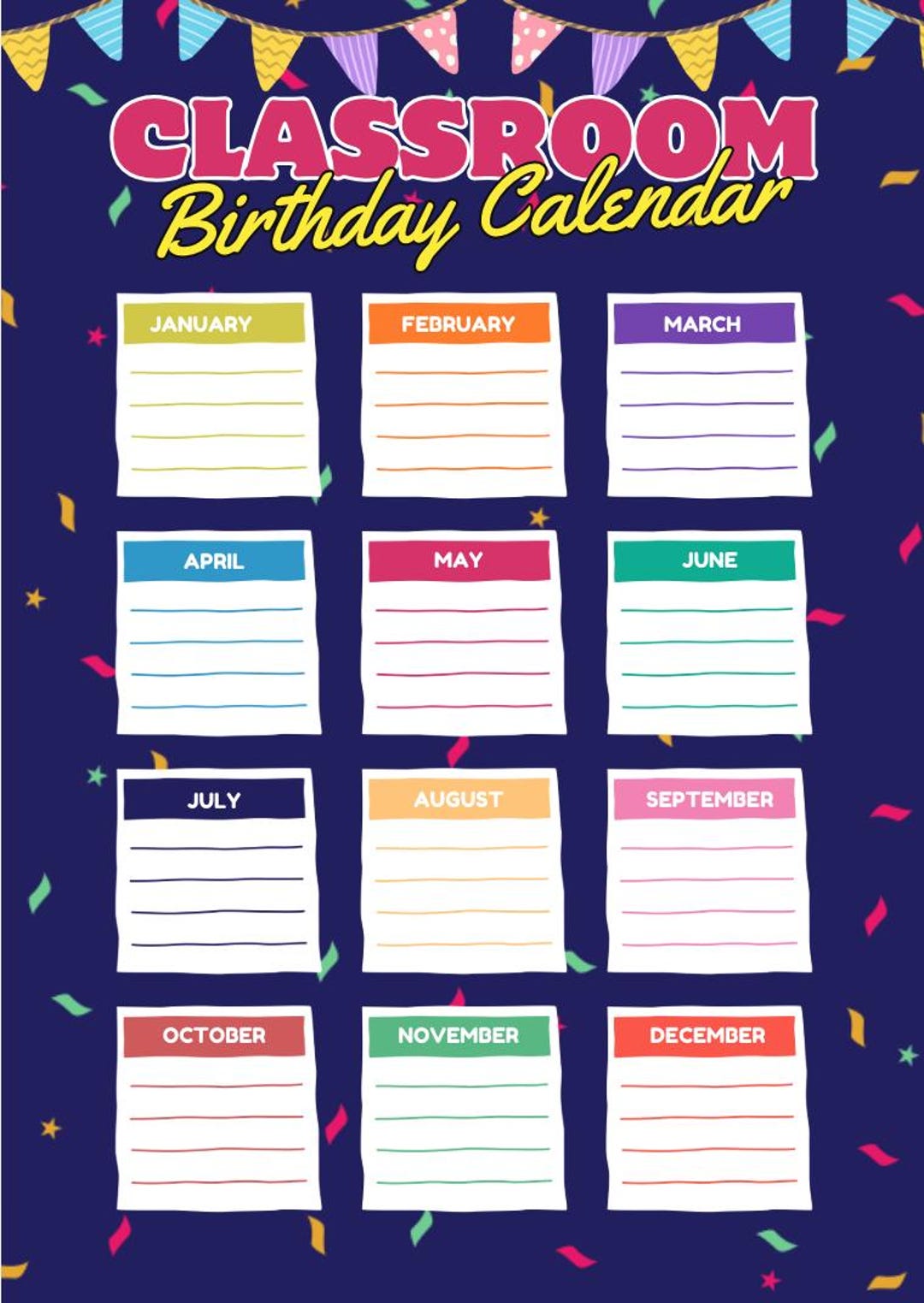 Classroom Birthday Calendar A3 Poster - Etsy