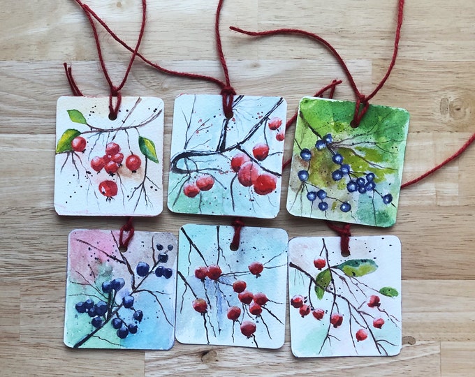 Hand Painted Gift Tags, Watercolor Gift Tags,set of 6 Gift Tags, Red ...