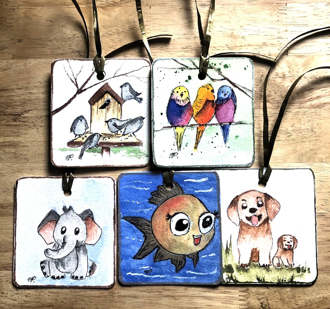 Watercolor Gift Tags, Hand Painted Gift Tags, Set of 5 Gift Tags ...