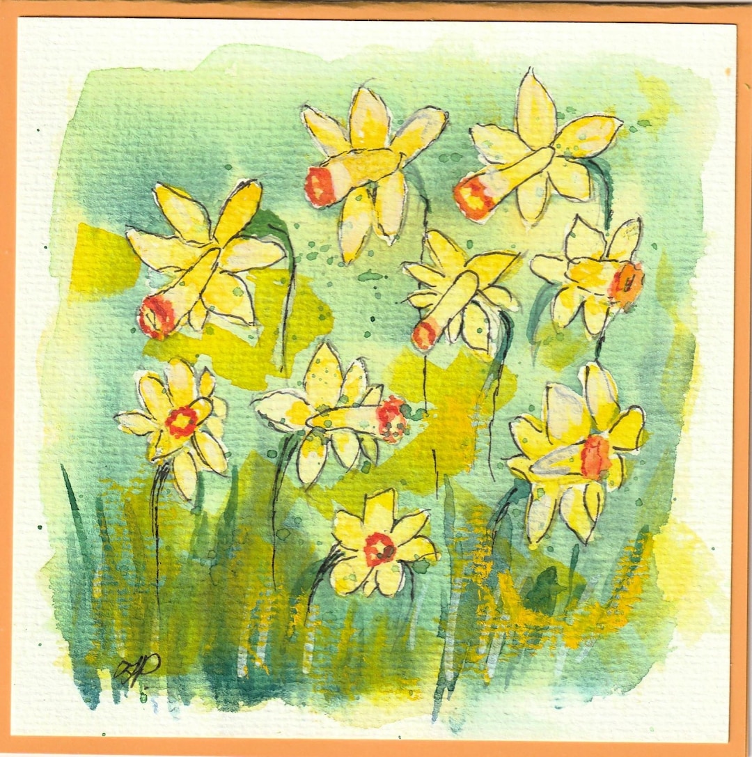 Hand Painted Greeting Card /bunch of Daffodils Greeting Card / Original ...