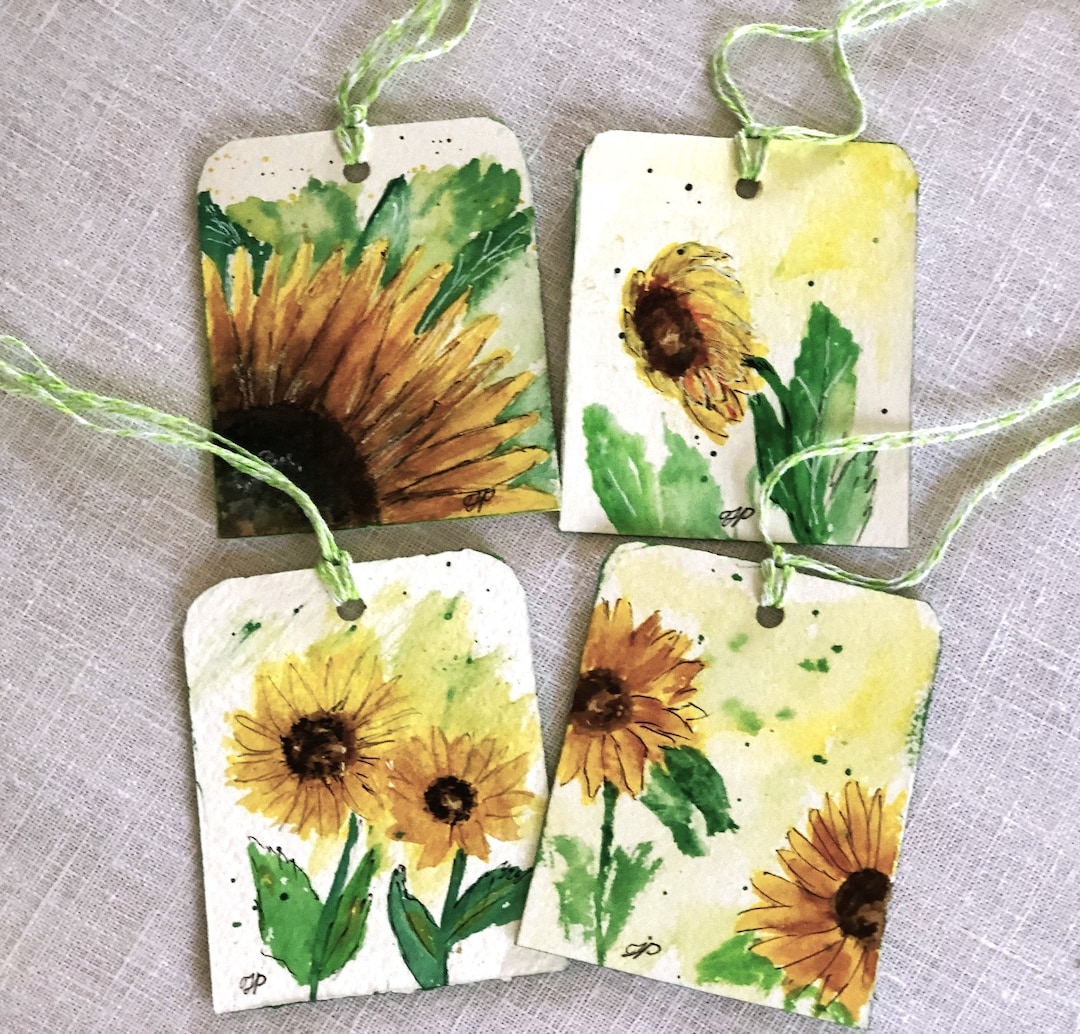 Sunflower Gift Tags Floral Gift Tags Hand Painted Tags - Etsy