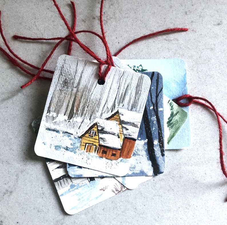Winter Landscape Gift Tags, Christmas Watercolor Gift Tags, Handmade ...