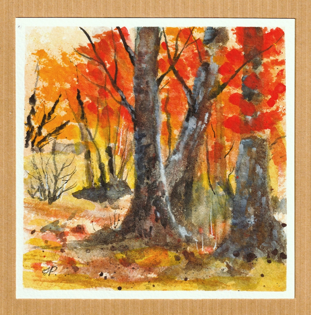 Autumn Forest Landscape/ Watercolor Greeting Card/ Watercolor Woods ...