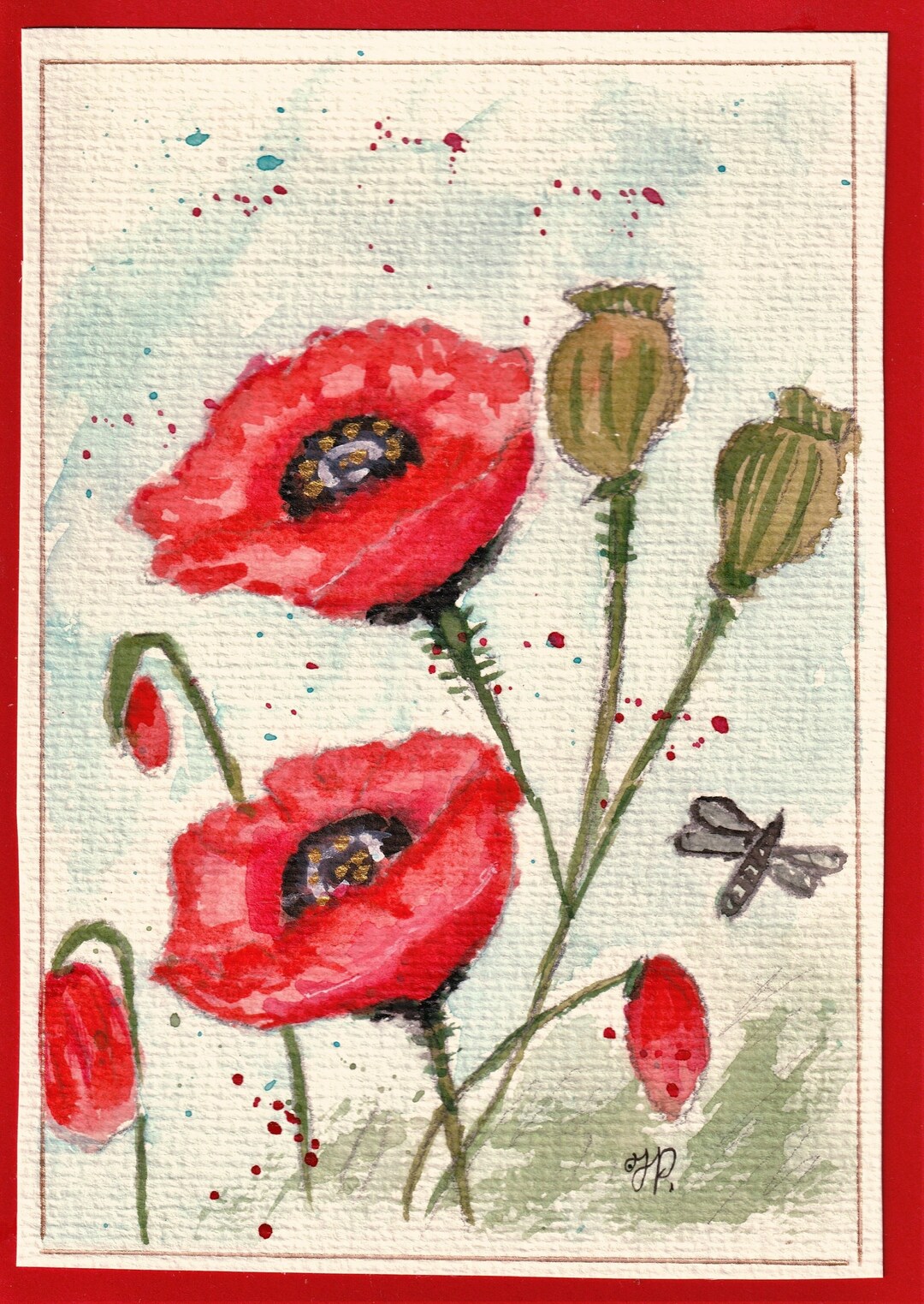 Poppy Greeting Card / Watercolor Original Card / Red Poppy Card / Hand ...
