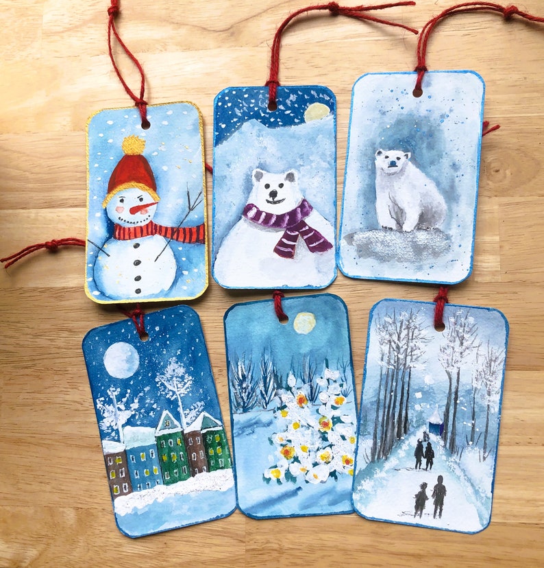 Watercolor Gift Tags, Hand Painted Christmas Gift Tags, Set of 5 ...