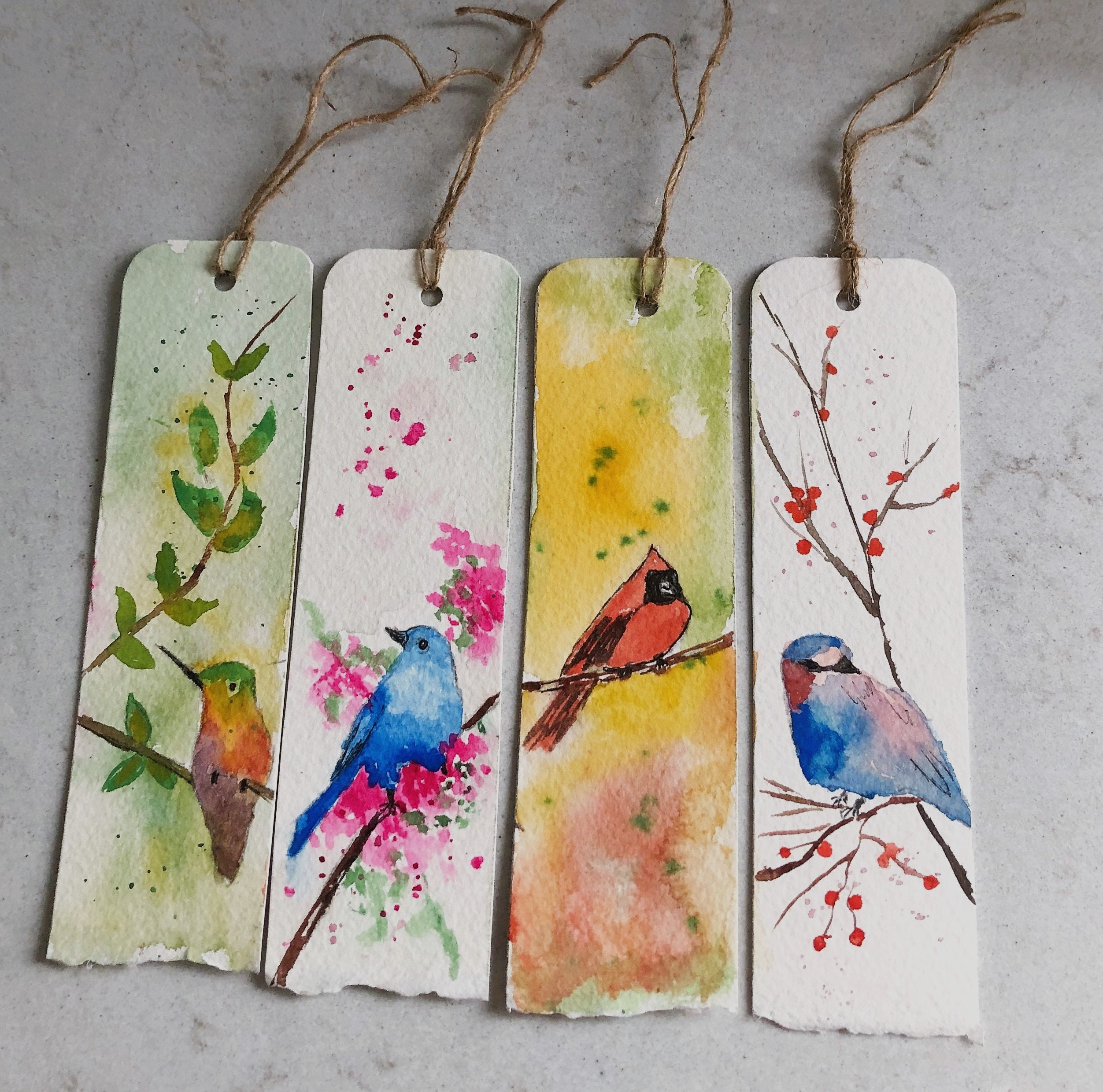 Watercolor Bookmarks, Set of 4 Bookmarks, Colorful Bookmarks, Birds ...