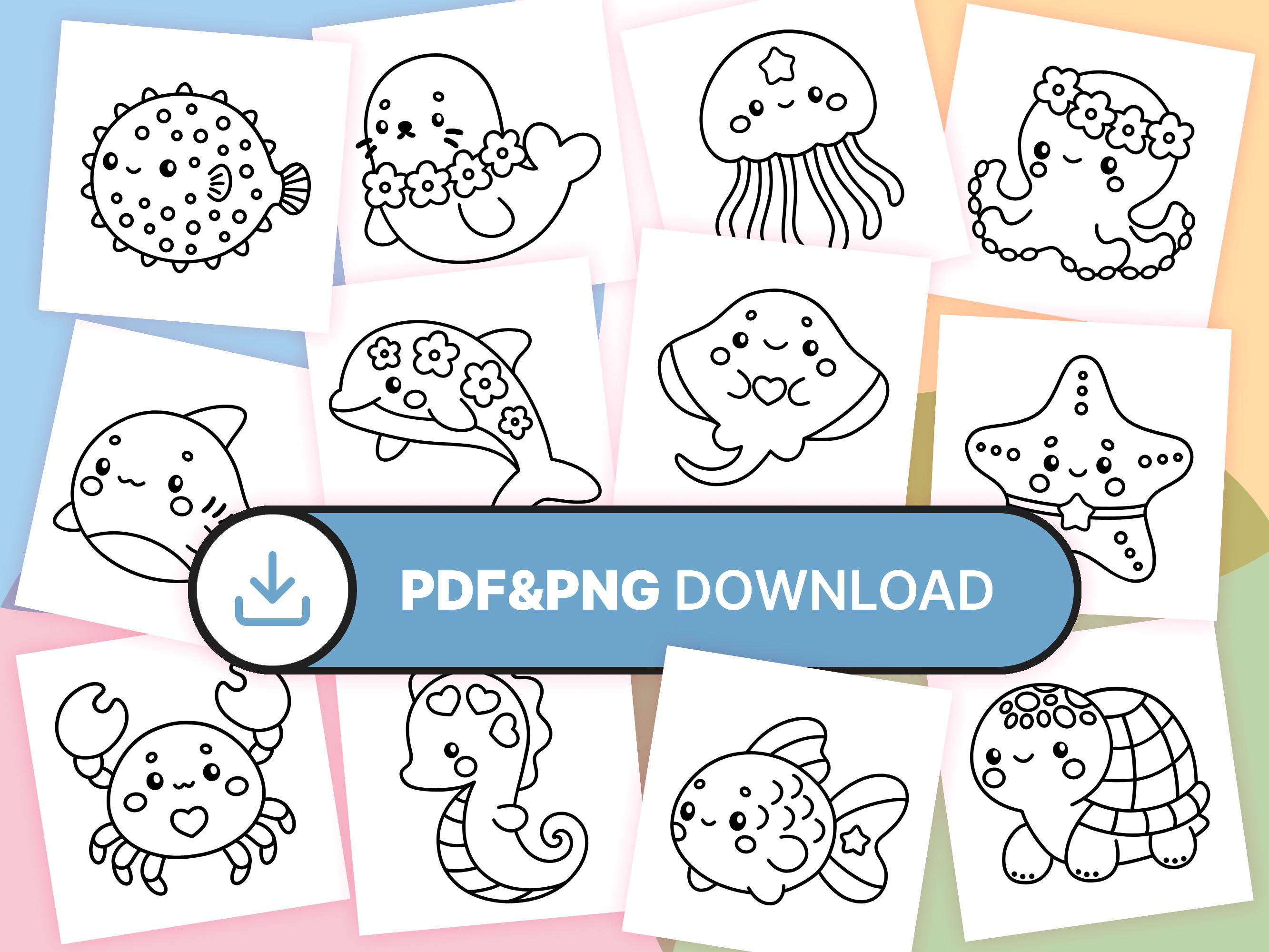 Cute Ocean Animal Characters Coloring Book, Simple and Easy Coloring ...