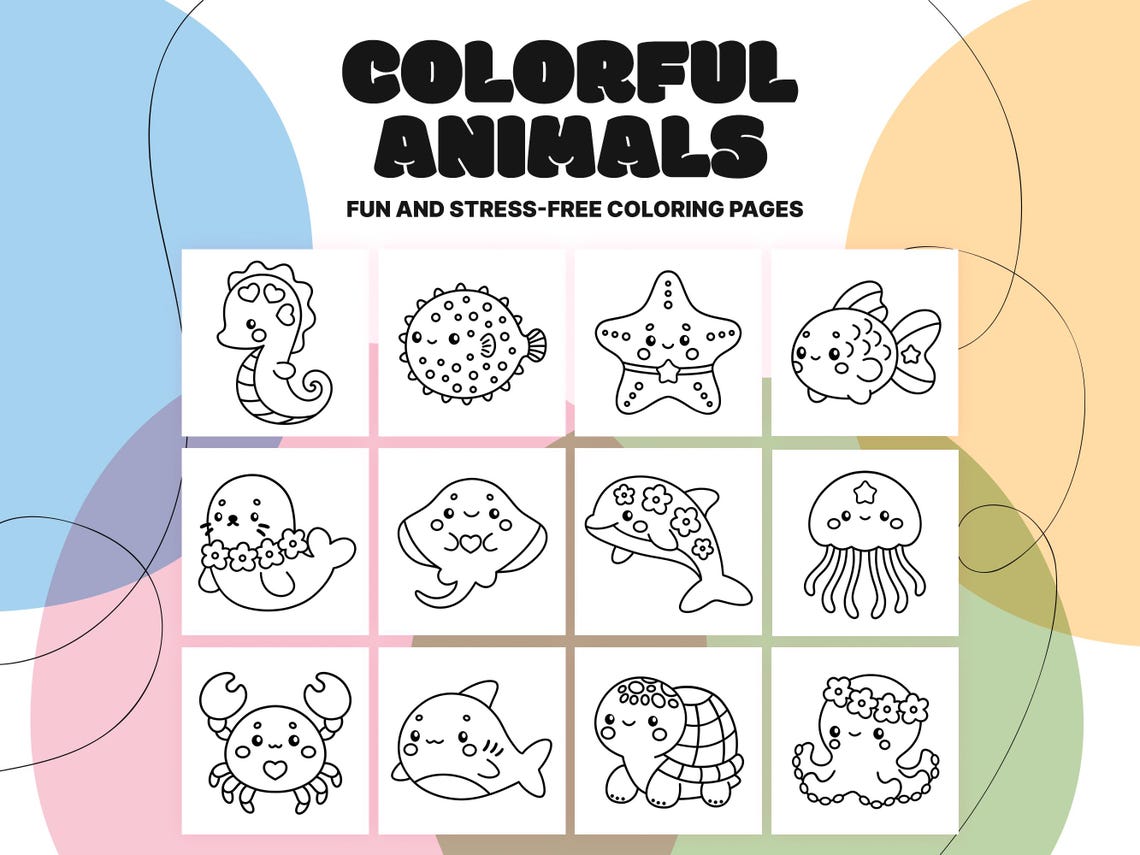 Cute Ocean Animal Characters Coloring Book, Simple and Easy Coloring ...