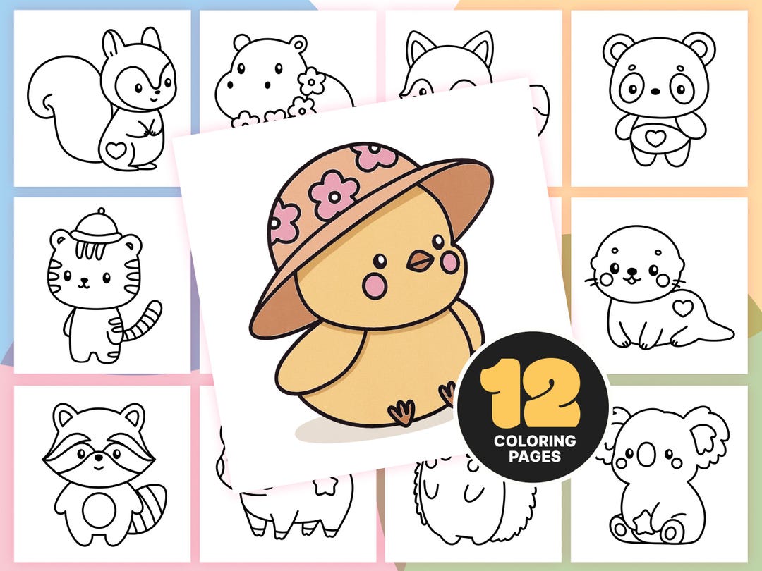 Bold and Easy Cute Animal Designs Coloring Book, Stress Relief Simple ...