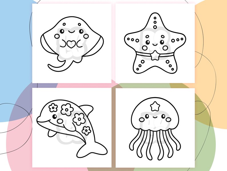 Cute Ocean Animal Characters Coloring Book, Simple and Easy Coloring ...
