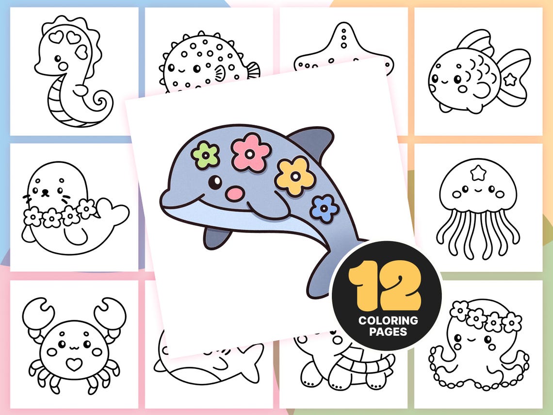 Cute Ocean Animal Characters Coloring Book, Simple and Easy Coloring ...