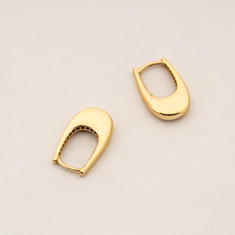 14K Solid Gold Chunky U Shape Huggie Hoop Earrings, Thick U Huggie ...