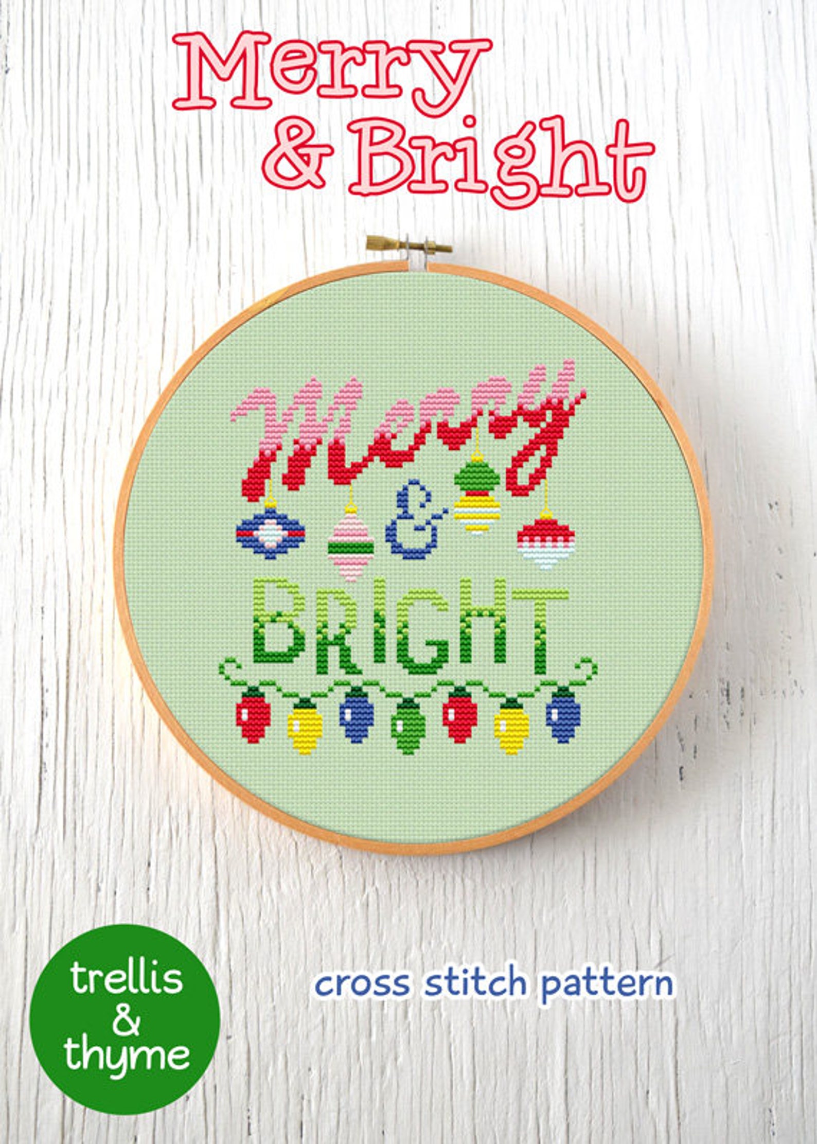 PDF Pattern Merry & Bright Cross Stitch Pattern Retro - Etsy