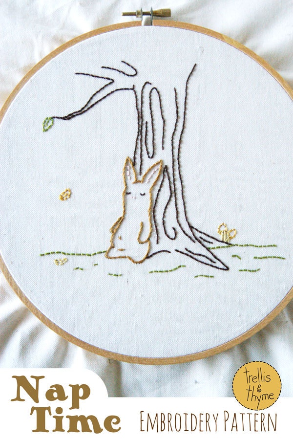 PDF Embroidery Pattern - Nap Time, Bunny Rabbit, Nursery, Autumn ...