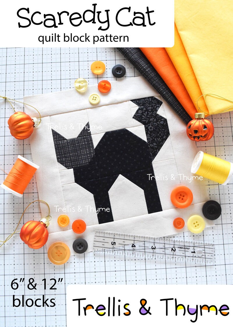 PDF Pattern Scaredy Cat Quilt Block Pattern Halloween Quilt - Etsy UK