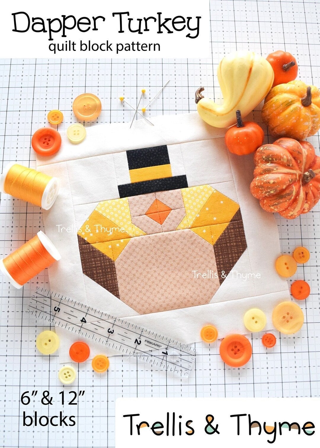 PDF Pattern Dapper Turkey Quilt Block Pattern Thanksgiving - Etsy