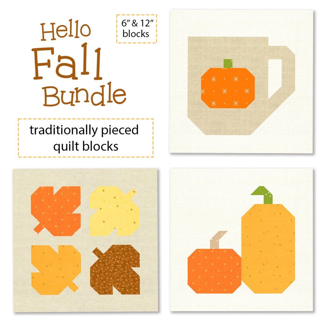 PDF Pattern - Hello Fall Quilt Block Bundle, Autumn Leaves Quilt Block ...